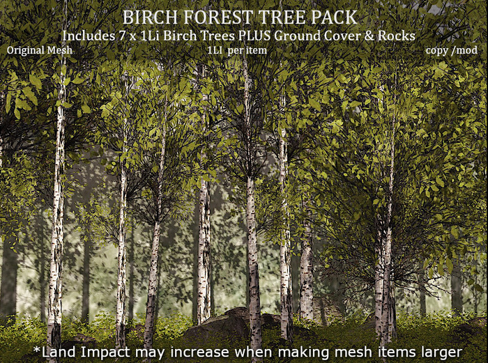 Second Life Marketplace - LOVE - BIRCH FOREST TREE PACK